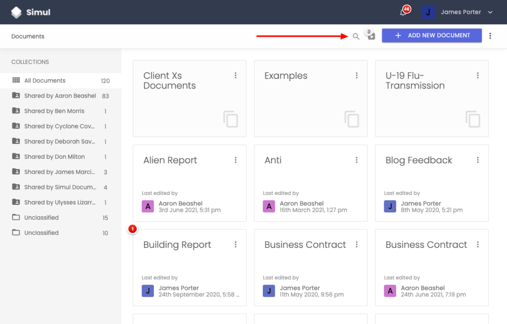 Searching for a document or version | Simul Docs